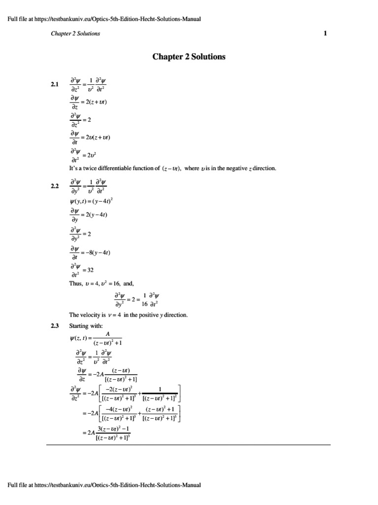Hecht Optics 5th Edition Solutions | PDF | Frequency | Waves