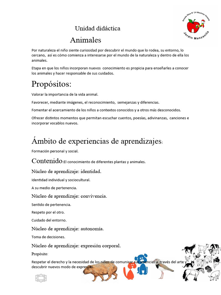 Unidad Didáctica: Conociendo Animales | PDF | Aprendizaje | Cognición