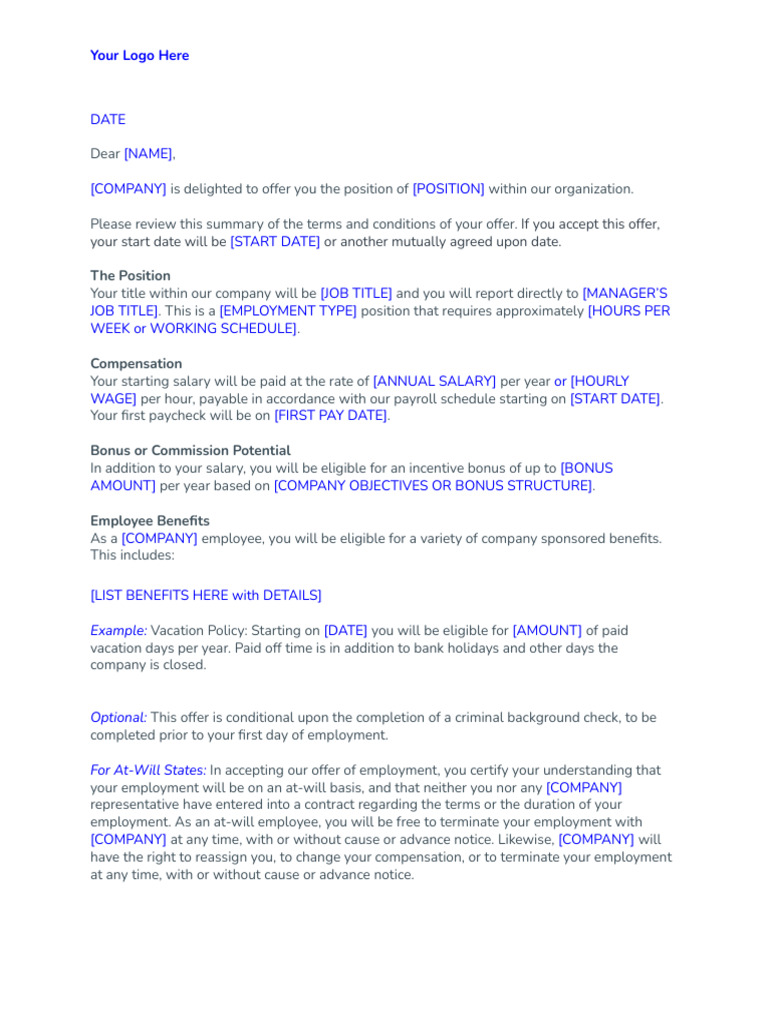 Formal Offer Letter Template | PDF