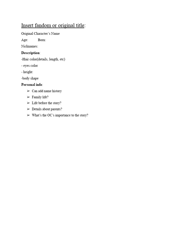 OC Character Profile Template | PDF