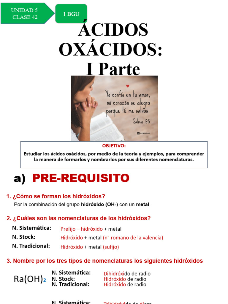 1BGU Unidad 5 Clase 42 Acidos Oxacidos | PDF | Ácido | Hidróxido