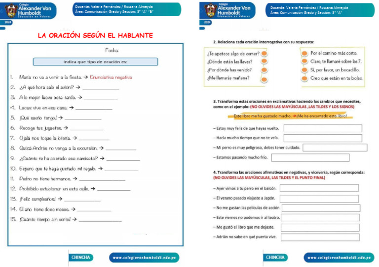 Ficha 2 La Oración Según El Hablante | PDF
