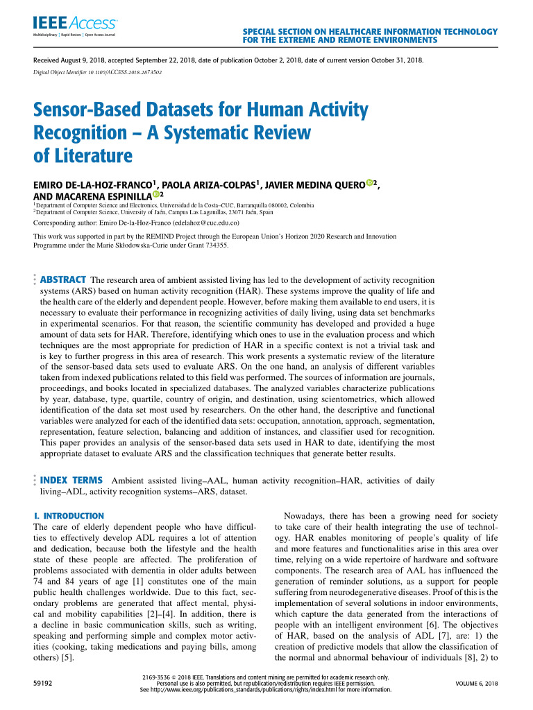 Sensor-Based Datasets For Human Activity Recognition A Systematic Review of Literature | PDF ...