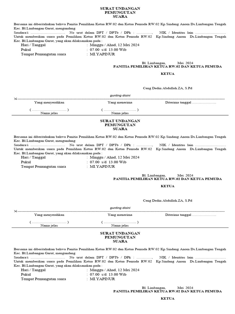 Surat Undangan Pemilihan RW | PDF