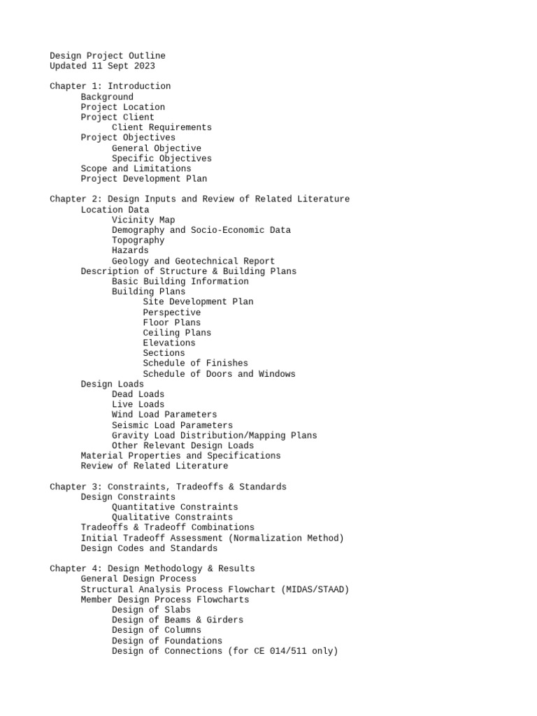 Design Project Chapters Outline 20230911 | PDF