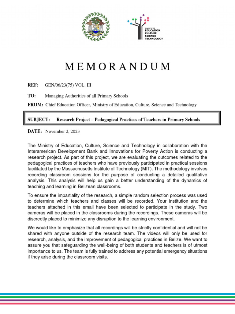 Research Project Pedagogical Practices Of Teachers In Primary Schools