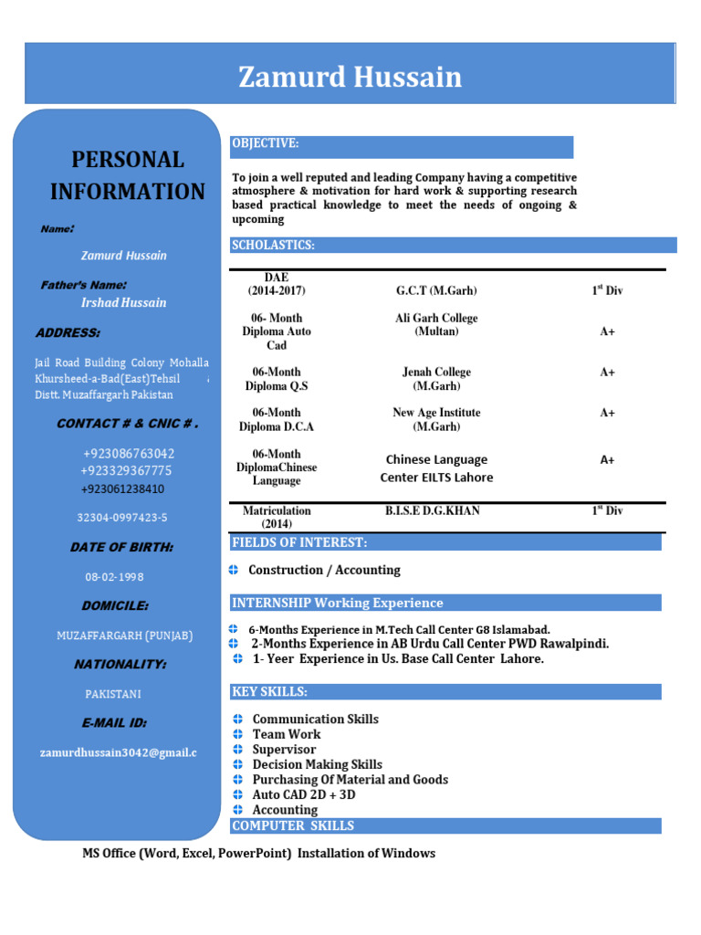 Zamurd Hussain CV | PDF | Pakistan