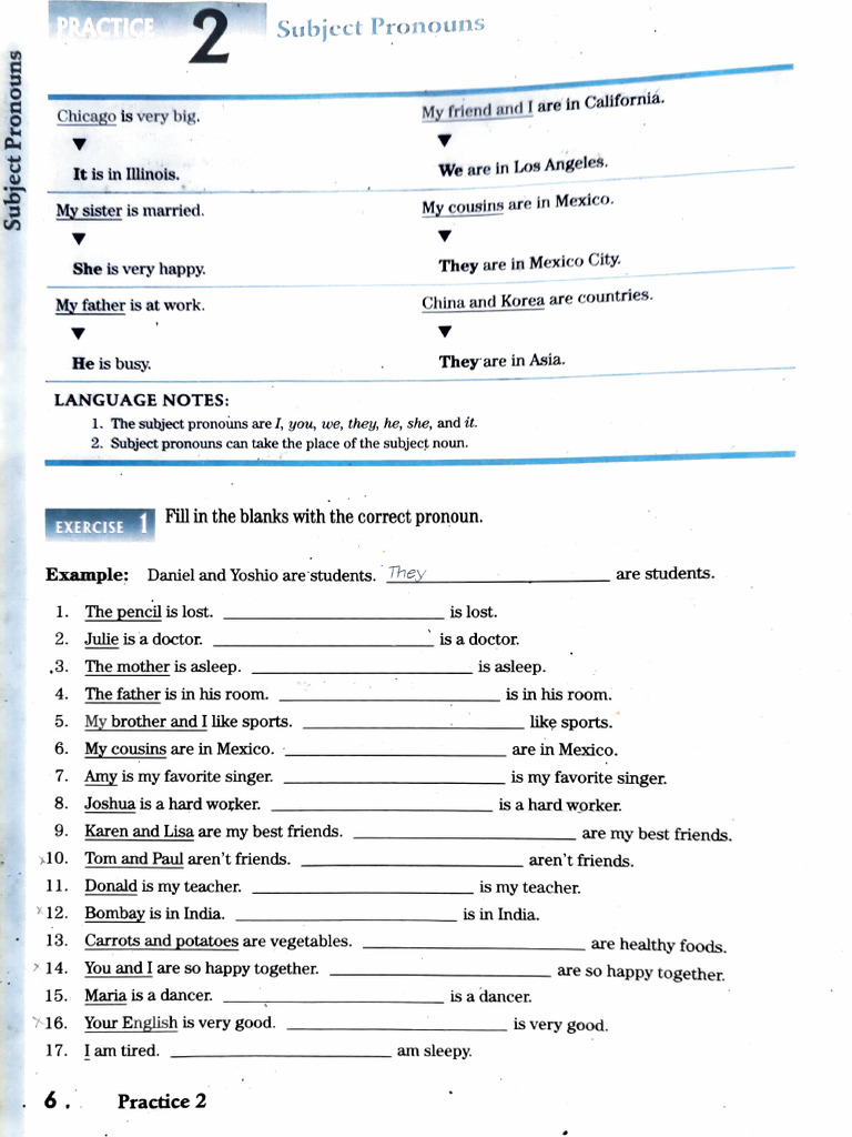 Subject Pronouns Practice Exercises | PDF | Syntactic Relationships ...