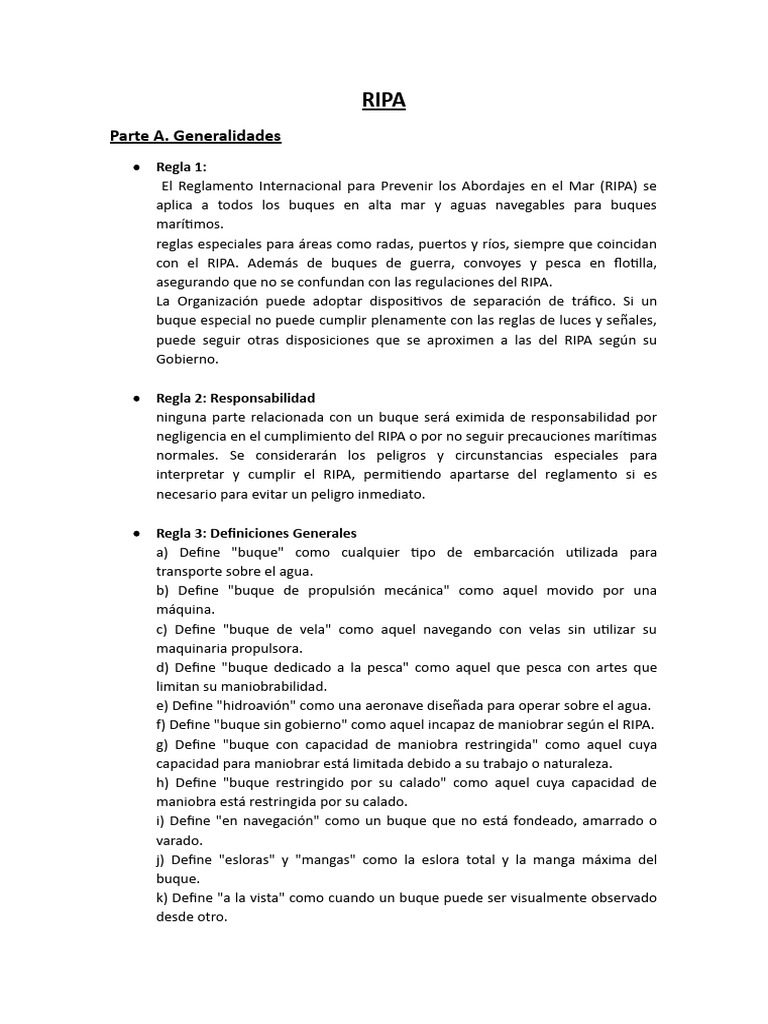 Reglamento RIPA: Resumen y Reglas Clave | PDF | Tráfico | Barlovento y ...