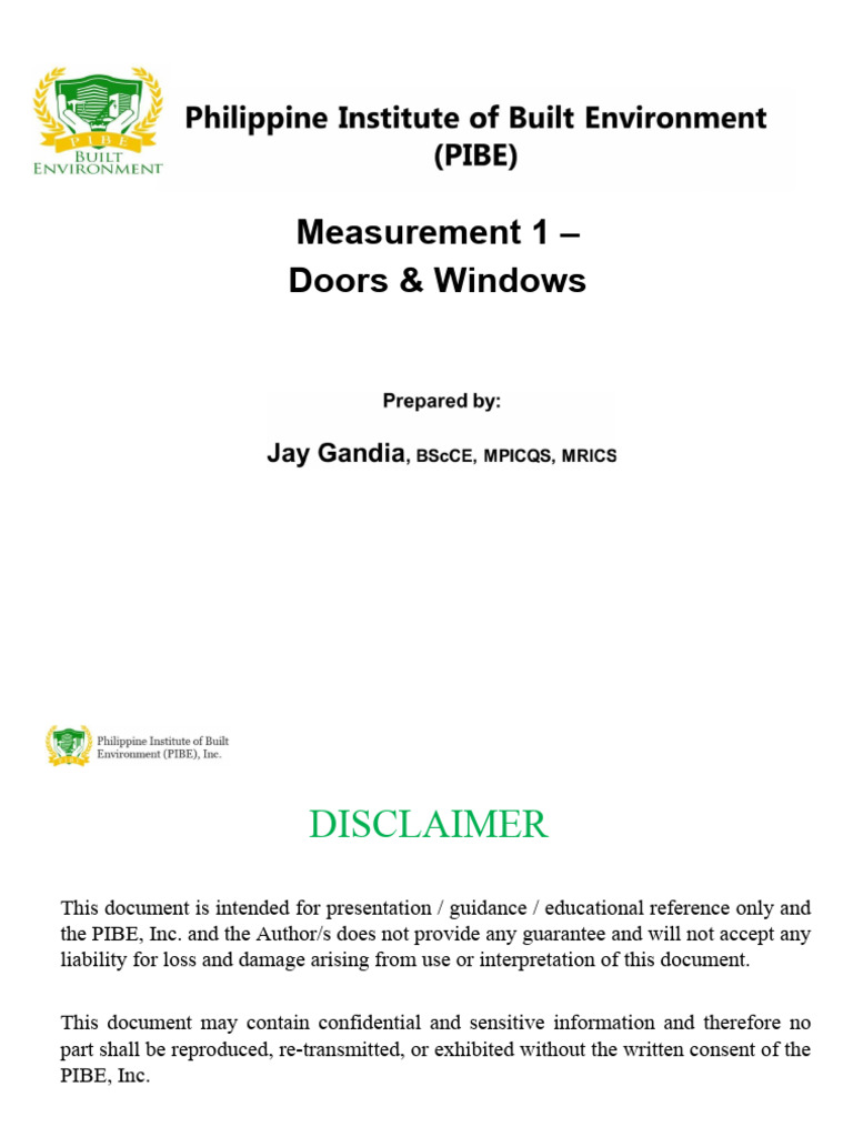 MS1 Lecture 9 - Doors & Windows | PDF | Door | Window