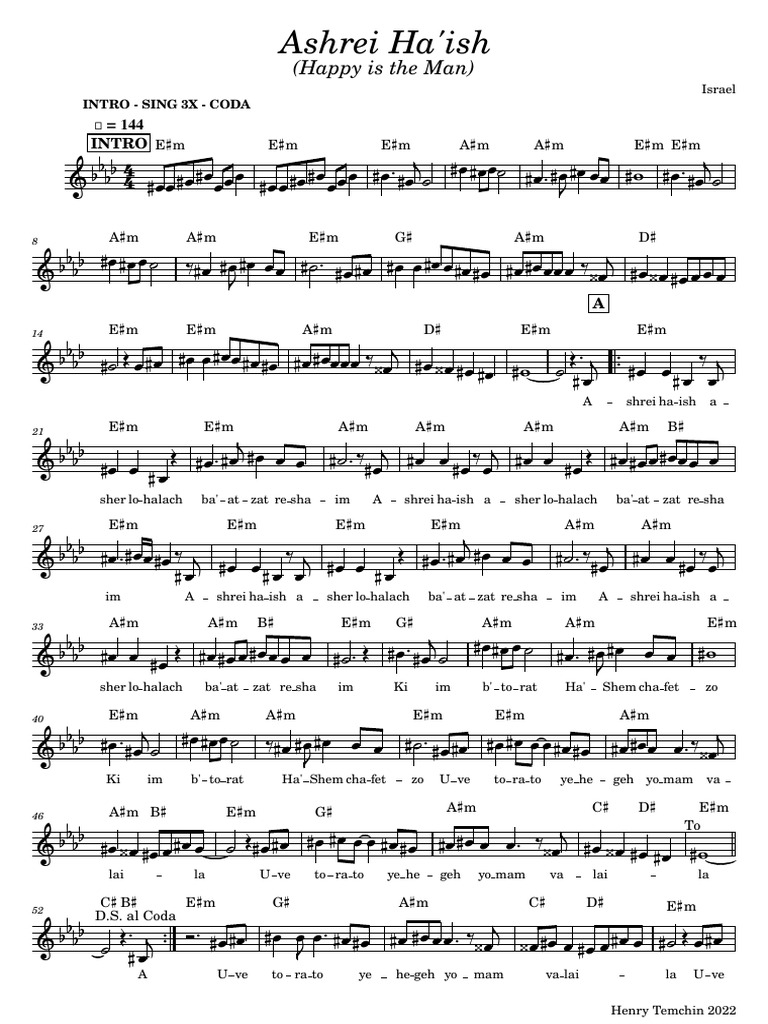 Ashrei Ha'ish Lyrics and Chords | PDF