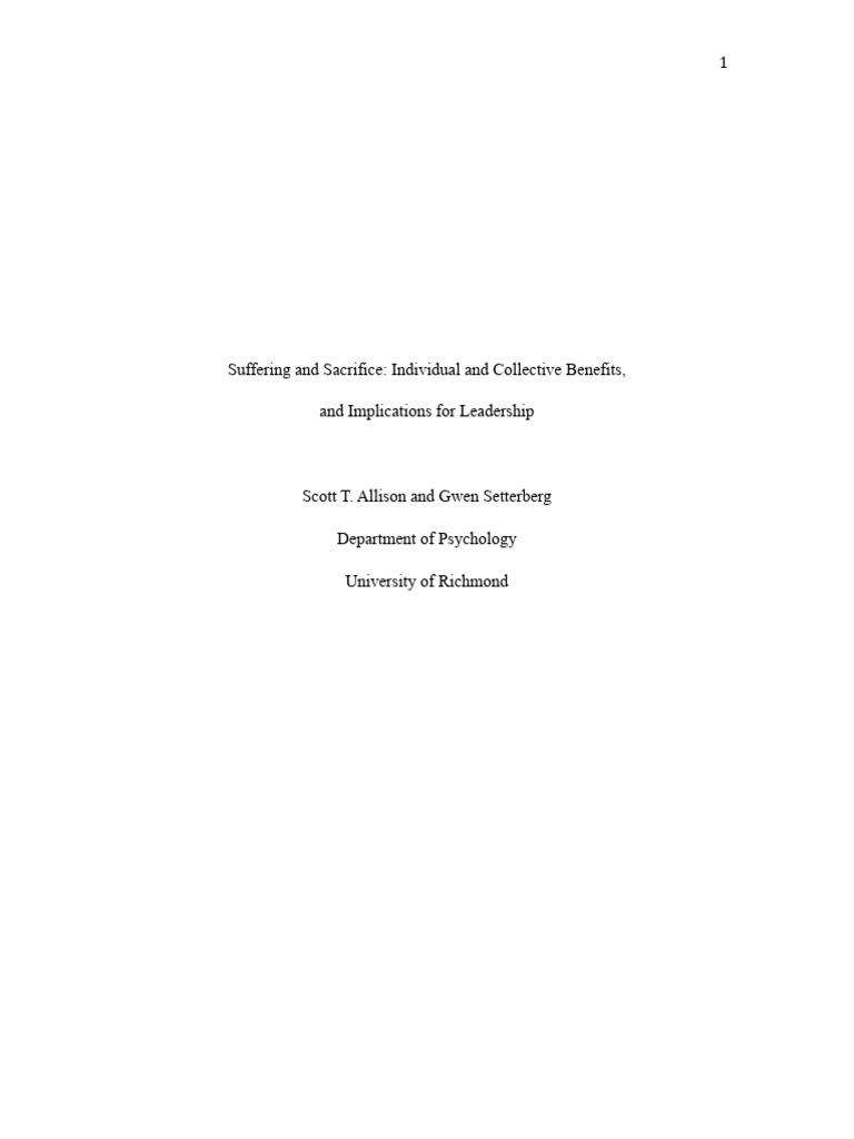 Suffering and Sacrifice - Individual and Collective Benefits and ...