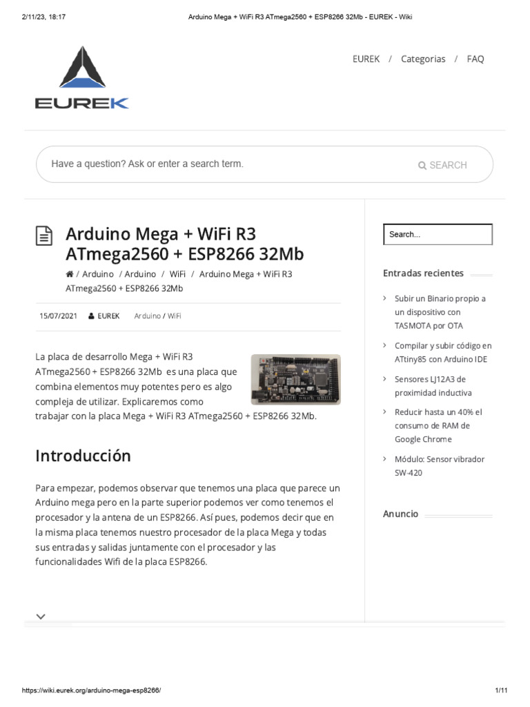 Arduino Mega + WiFi R3 ATmega2560 + ESP8266 32Mb - EUREK - Wiki | PDF ...