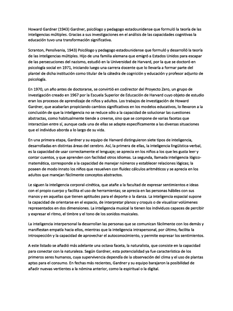 Howard Gardner (1943) Gardner | PDF | Inteligencia | Sicología