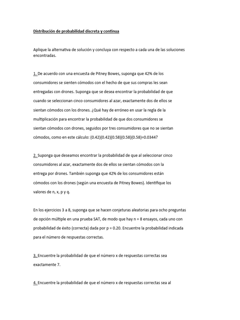 Taller 3 - Distribución de Probabilidad Discreta y Continua | PDF | Probabilidad | Matemáticas ...