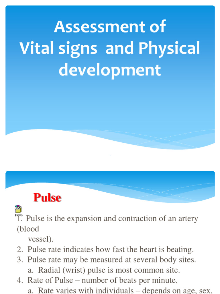 Newborn assessement-Vital signs physical dev. baby | PDF | Pulse ...