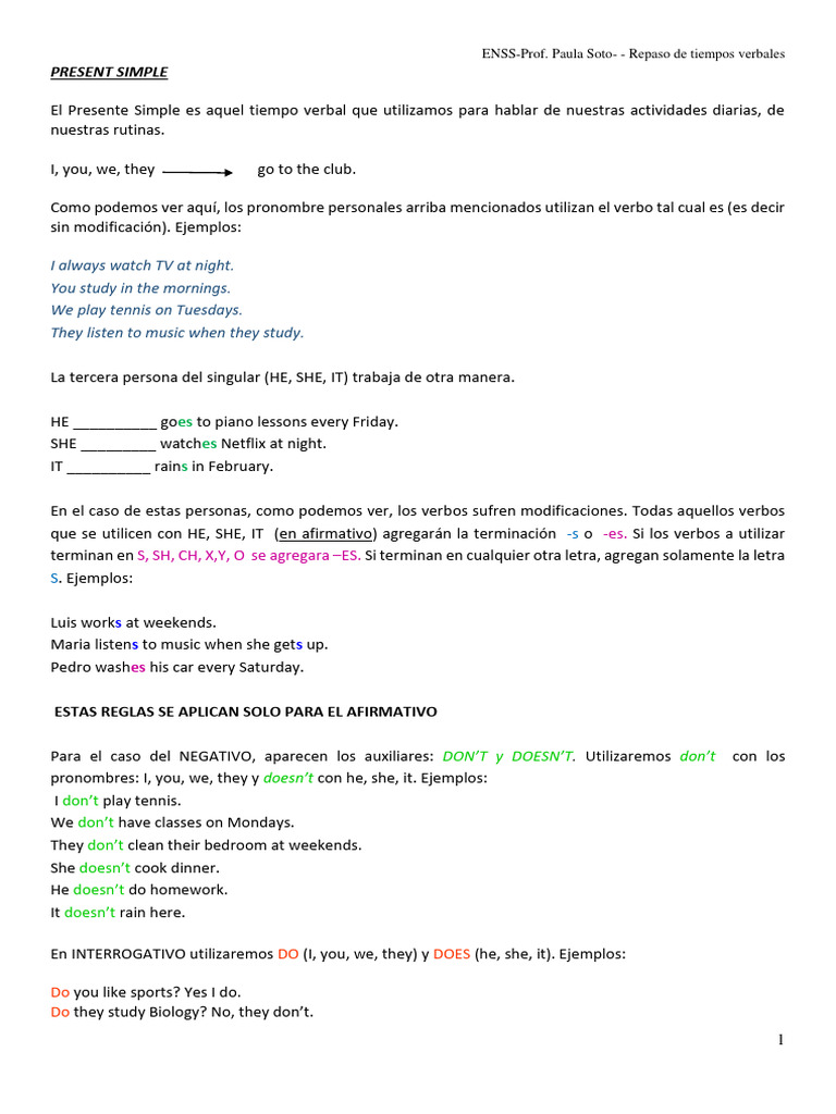 repaso de tiempos verbales 6° año_075904 | PDF | Verbo | Morfología