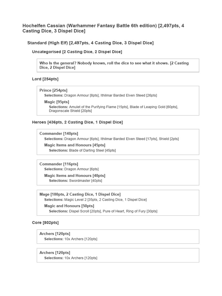 High Elf Army List for Warhammer 6th Edition | PDF | Elves In Fiction ...