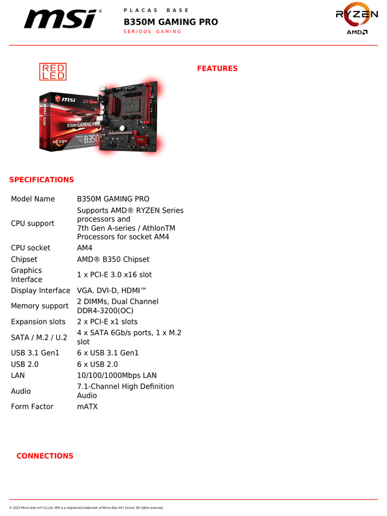 B350M Gaming Pro | PDF | Usb | Computer Hardware