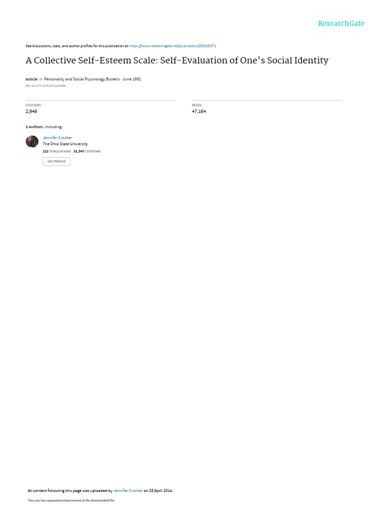 Collective Self-Esteem Scale Study | PDF | Science & Mathematics