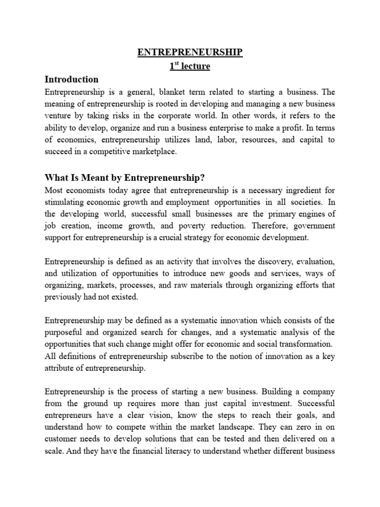 Entrepreneurship Summary | PDF | Entrepreneurship | Sustainability