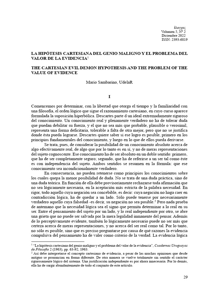 Sambarino - La Hipótesis Cartesiana Del Genio Maligno y El Problema Del ...