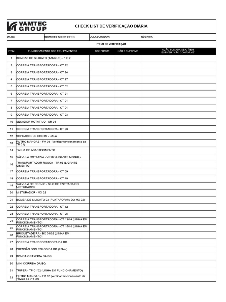 Check List Diário de Equipamentos | PDF