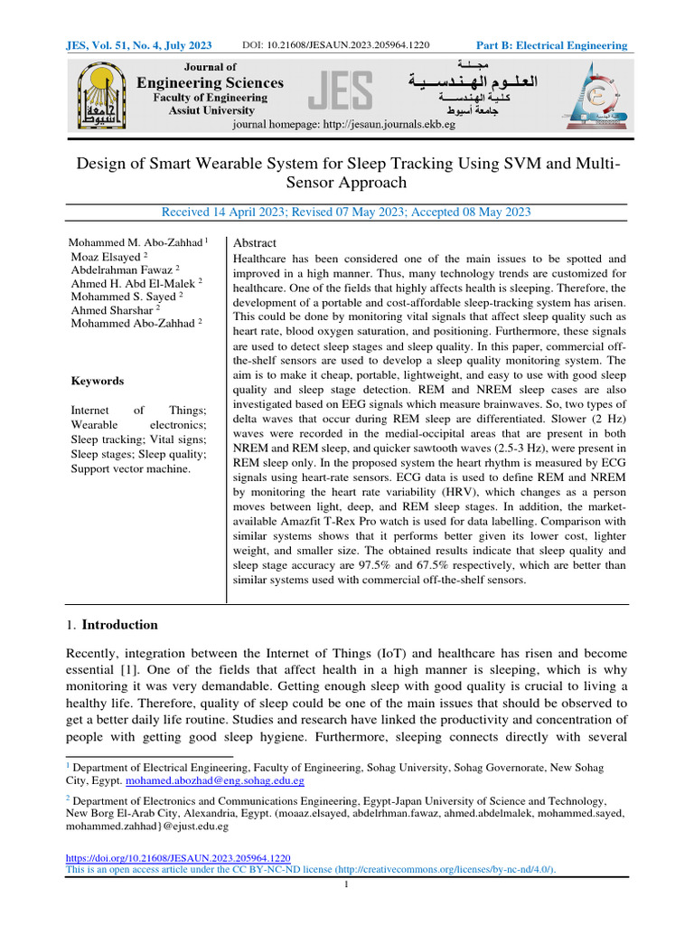Design Of Smart Wearable System For Sleep Tracking Using Svm And