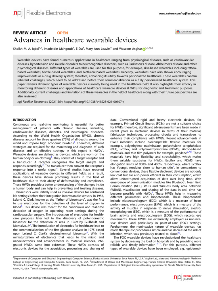 Advances in Healthcare Wearable Devices | Download Free PDF | Wearable Technology ...