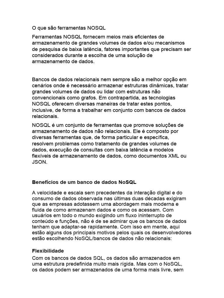 Vantagens e Desvantagens do NoSQL | PDF | No SQL | Bancos de dados