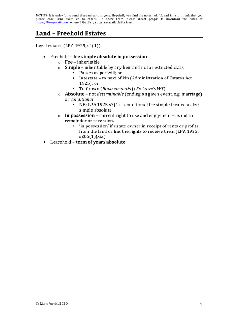 03 Freehold Estates | PDF | Fee Simple | Title (Property)
