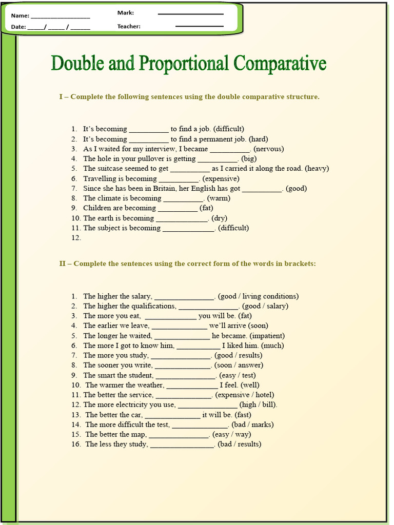 Double Comparative Exercises | PDF | Nature | Environmental Issues With ...