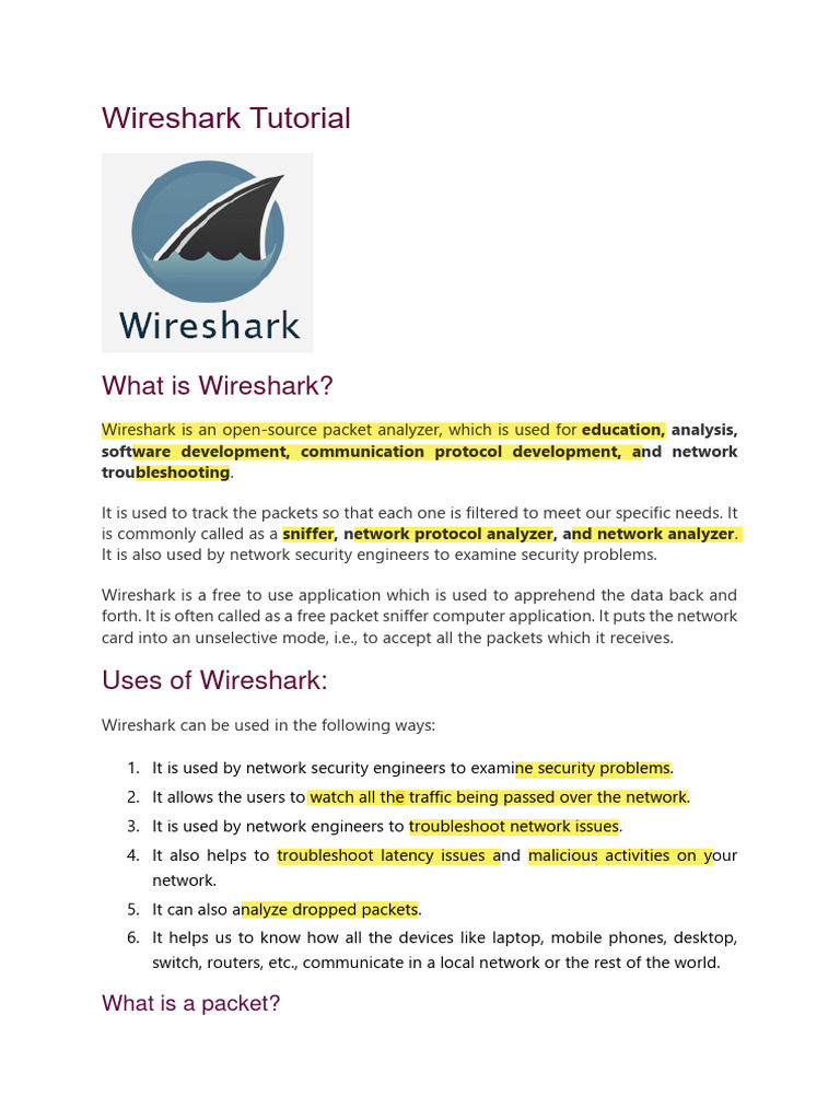 Wireshark Tutorial | PDF | Osi Model | Internet Protocol Suite