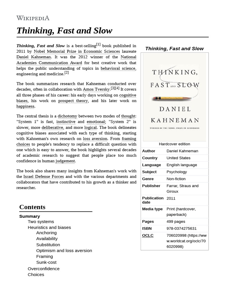 Thinking,_Fast_and_Slow | PDF | Bias | Behavioural Sciences