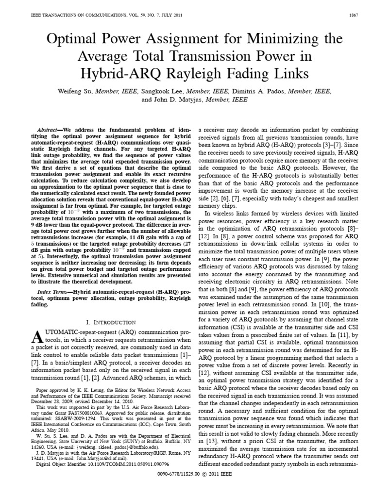 Optimal Power Assignment For Minimizing The Average Total Transmission ...