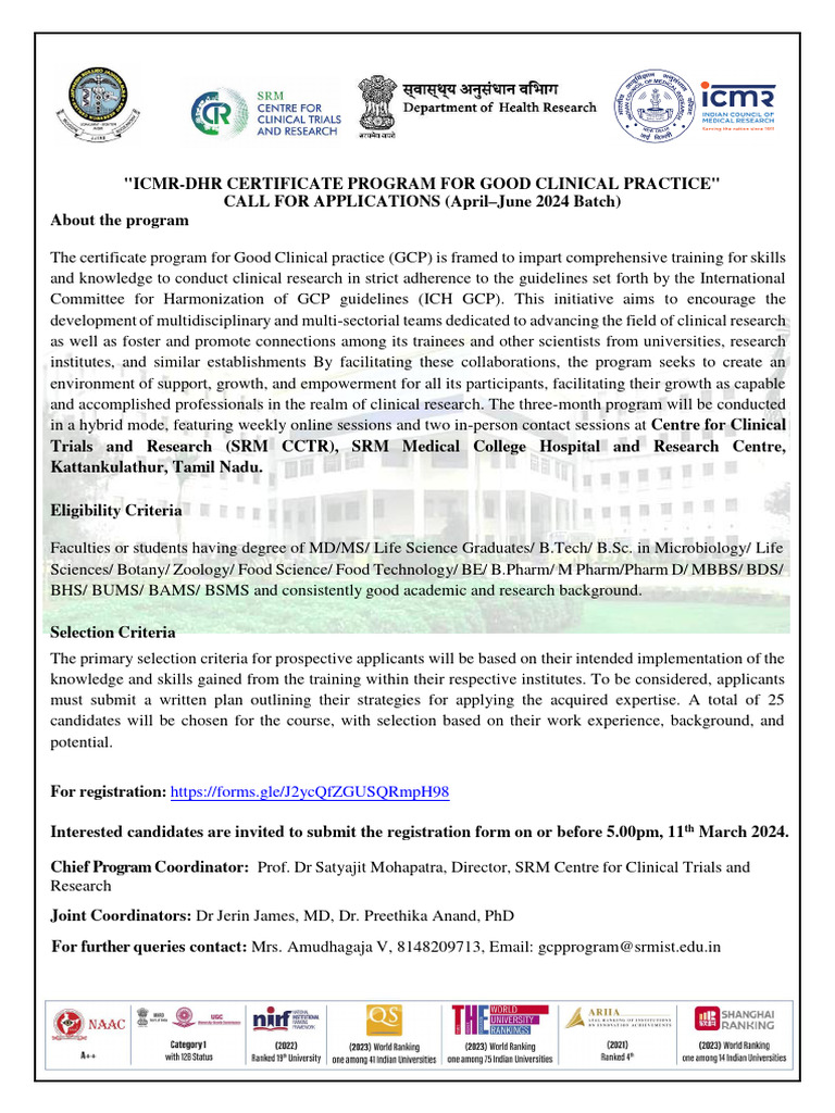ICMR DHR GCP Course Announcement | PDF | Business