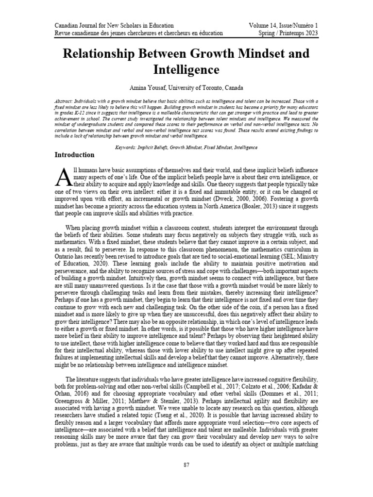 Yousaf (2023) | Download Free PDF | Mindset | Intelligence