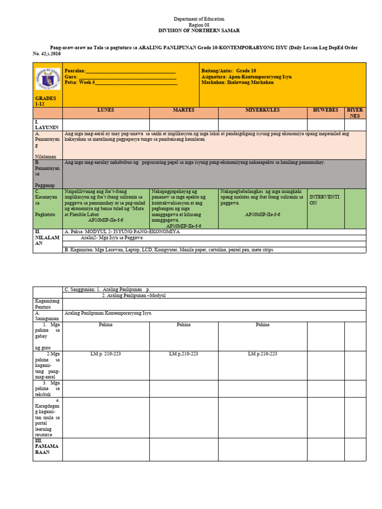 DLL Apan g10 Quarter 2 Week 5 | PDF