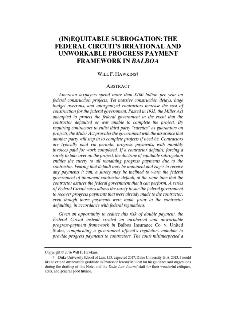 (In) Equitable Subrogation The Federal Circuit S Irrational and U | PDF ...