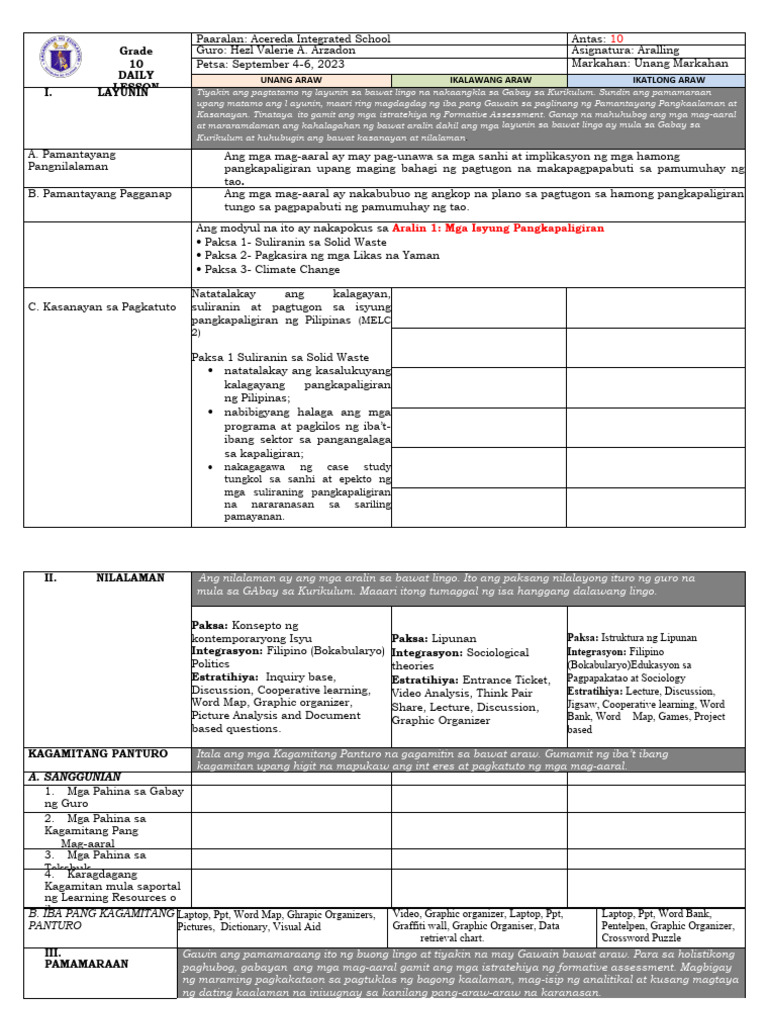 (WK 2) DLL-AP10 Q1- 2023-2024 | PDF