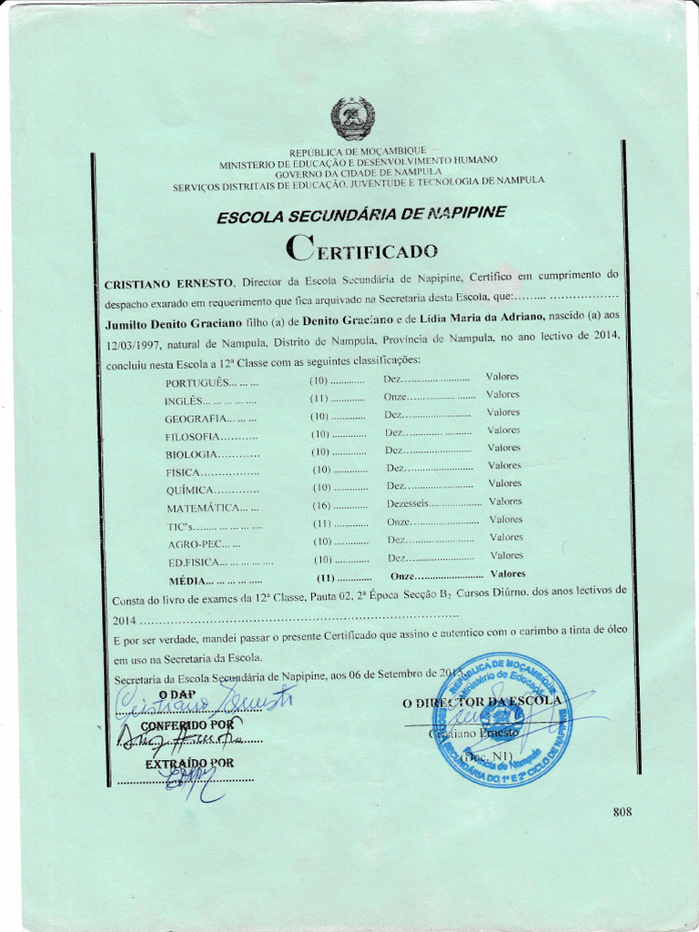 CERTIFICADO Da 12 classe | PDF