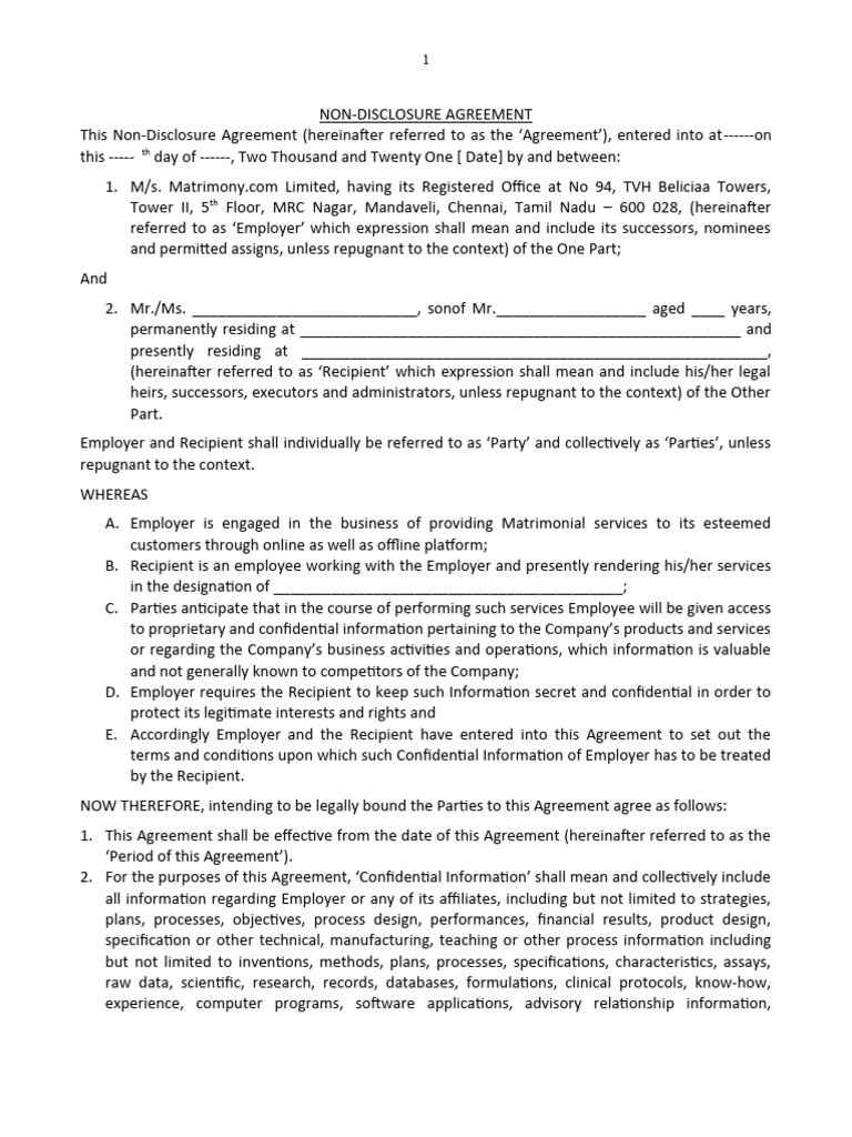 NDA Sample | PDF | Information | Breach Of Contract