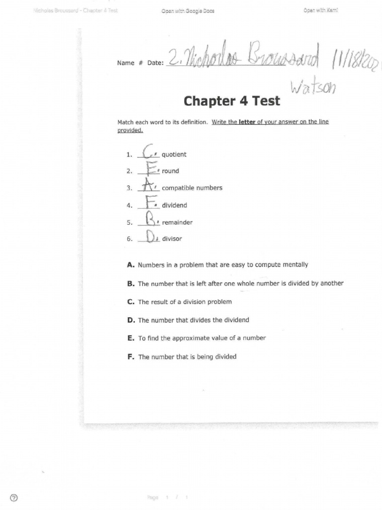 Math Chapter 5 Test Nicholas Broussard | PDF