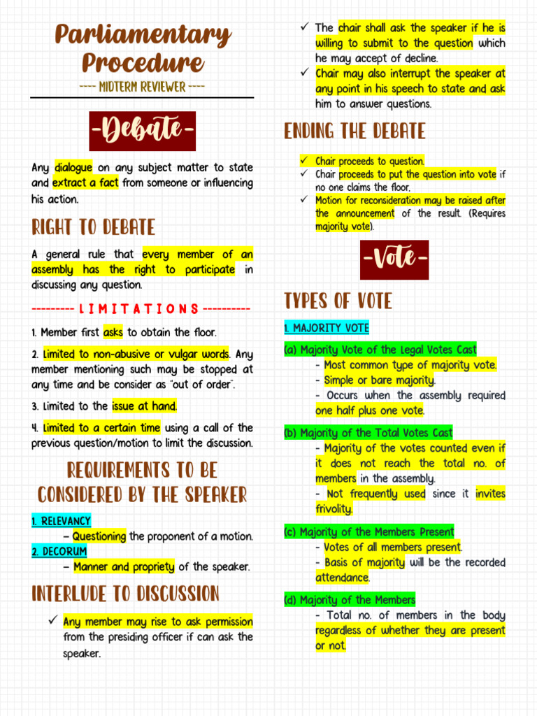 Parliamentary Procedure Reviewer | PDF | Committee | Voting