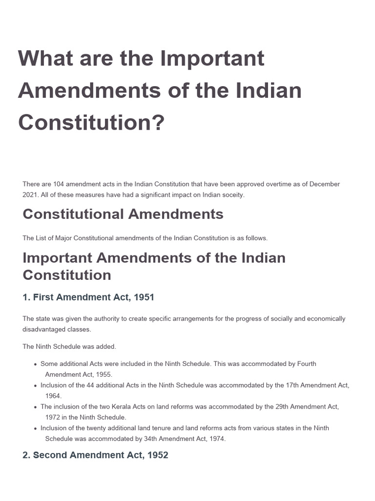 What Are The Important Amendments of The Indian Constitution | PDF ...