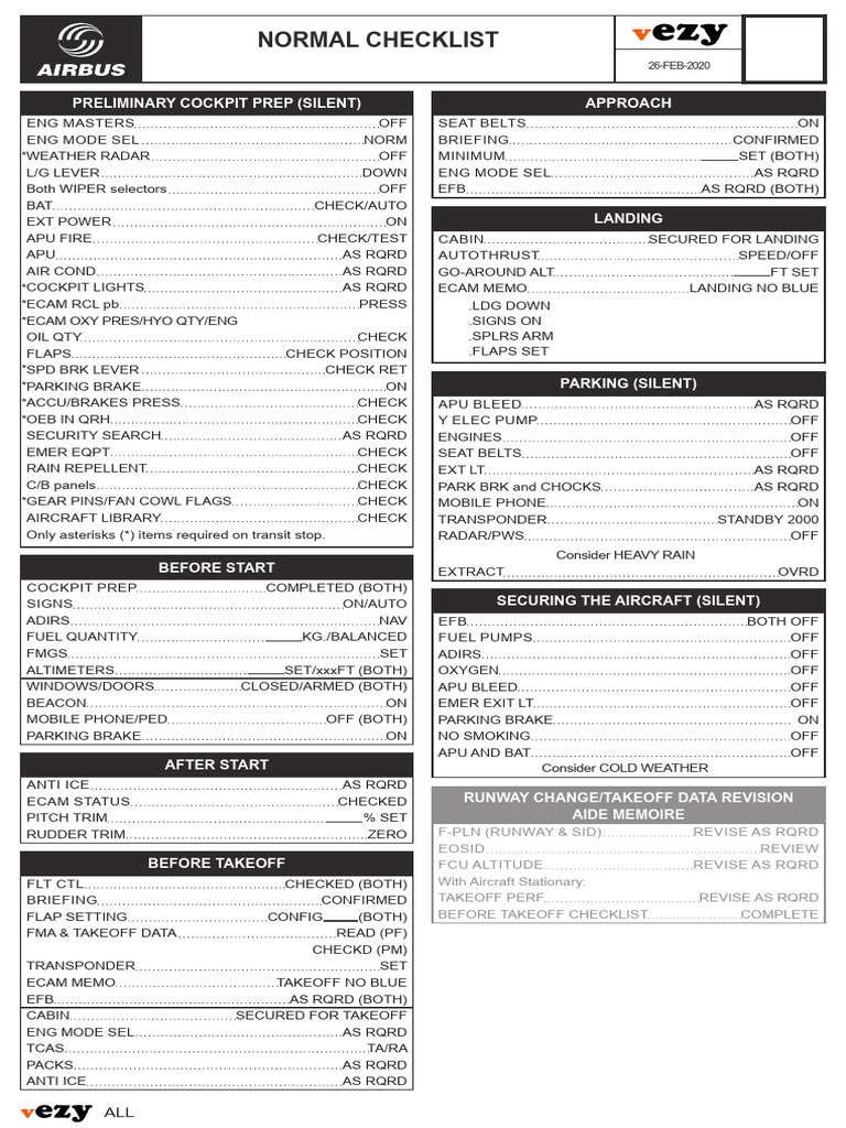 Airbus-A319-20 vEZY-checklist 1 2 | PDF | Takeoff | Aviation Safety