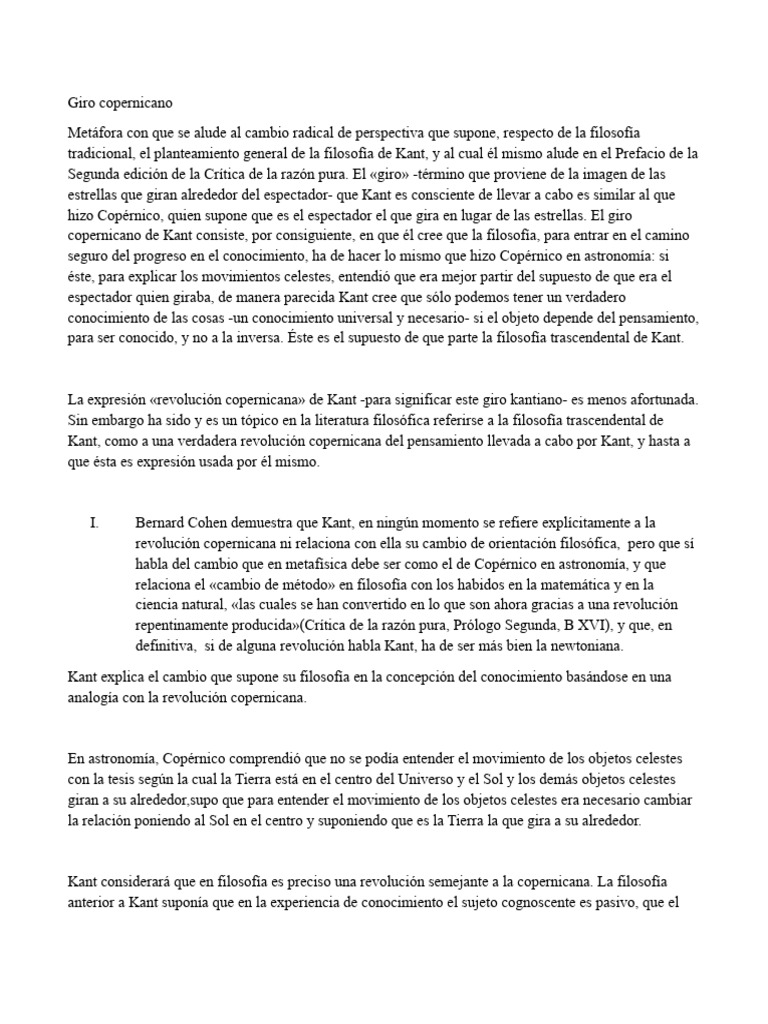 Giro Copernicano en la Filosofía de Kant | PDF | Immanuel Kant | A ...