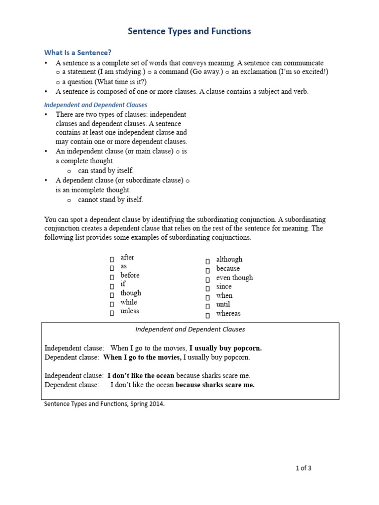 Sentence Types and Functions | PDF | Clause | Sentence (Linguistics)