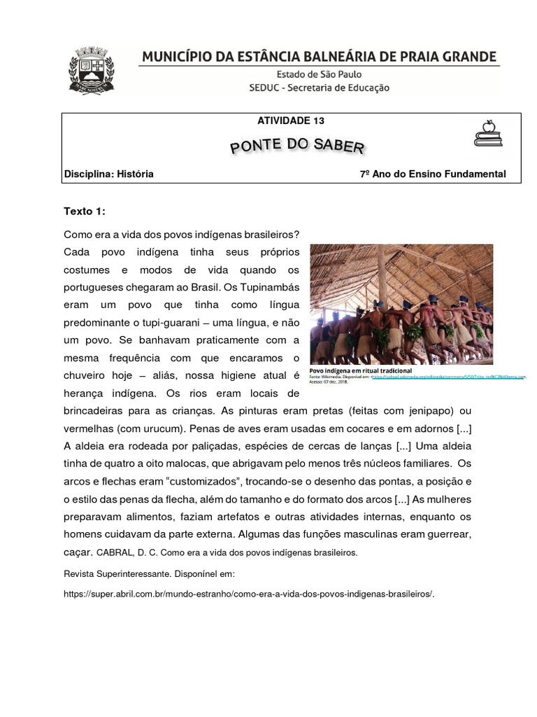 Texto Indígenas - 7º Ano | PDF