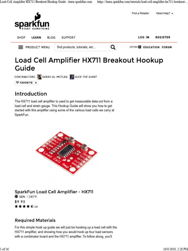 Load Cell Amplifier HX711 Breakout Hookup Guide | PDF | Electrical Resistance And Conductance ...
